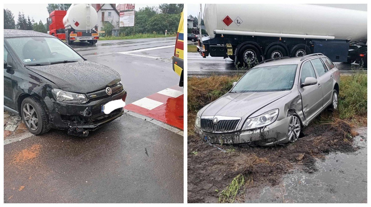 Dwa rozbite auta na drodze krajowej nr 25 w Nowej Wsi Wielkiej. Zdjęcia ...
